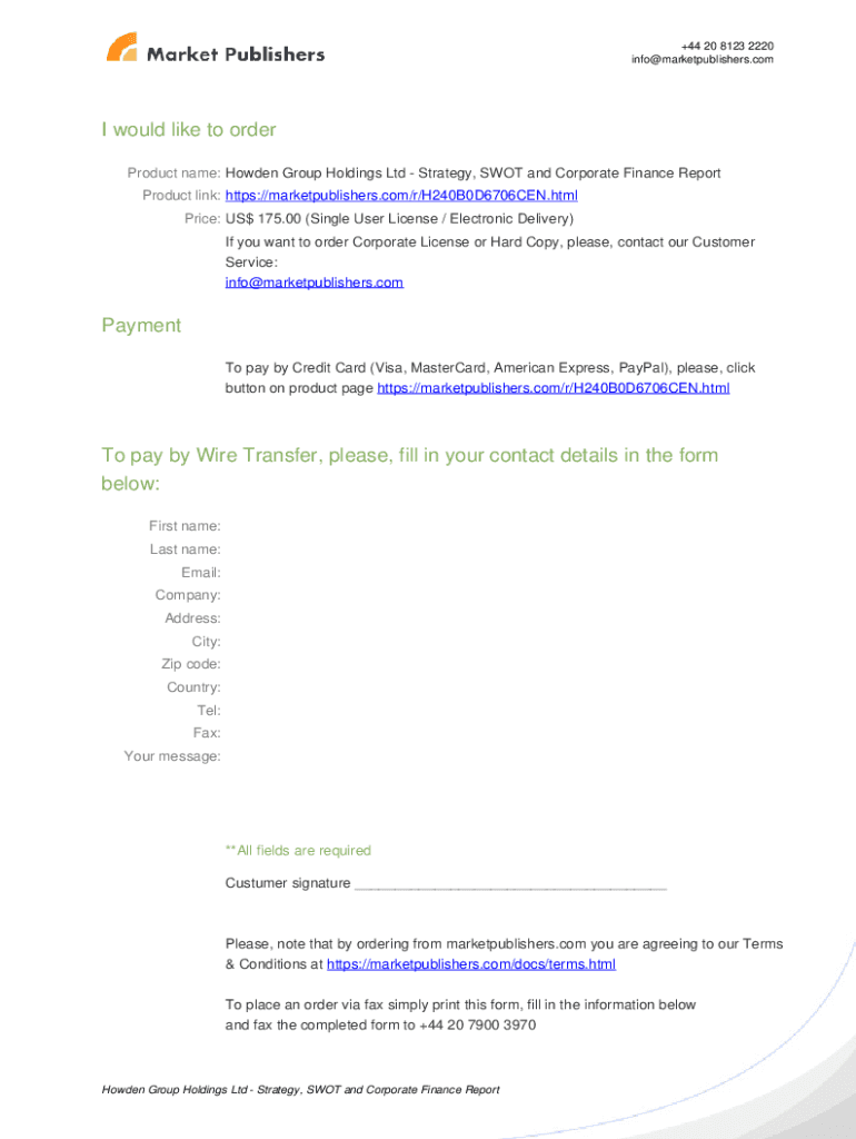 Fillable Online Howden Group Holdings Ltd - Strategy, SWOT and ...