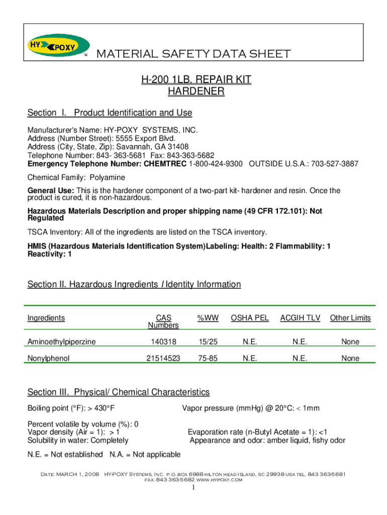 Fillable Online SAFETY DATA SHEET Epoxy.com Product #671 PART B ... Fax Email Print - pdfFiller