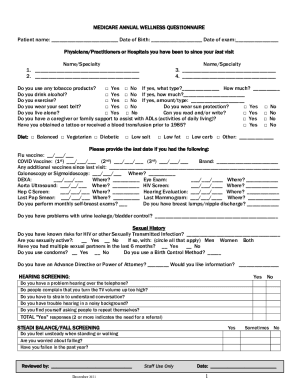 Fillable Online MEDICARE ANNUAL WELLNESS QUESTIONNAIRE... Fax Email ...