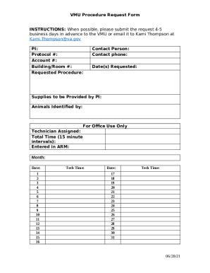 VMU Procedure Request Doc Template | pdfFiller