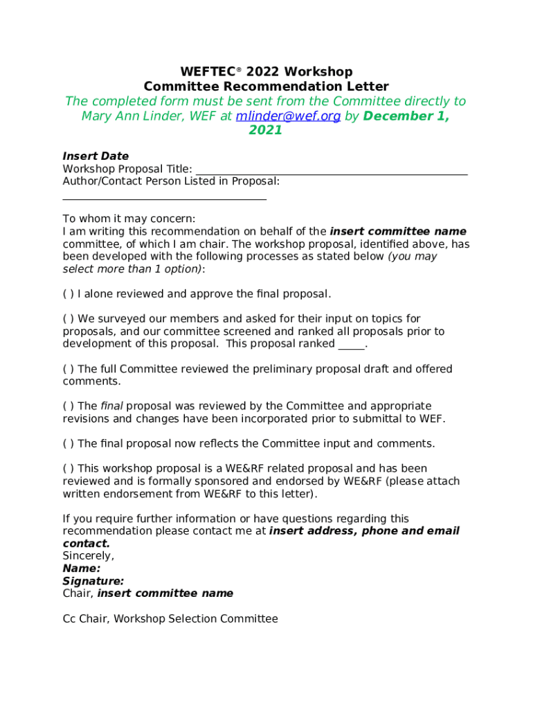WEFTEC 2023 Workshop Pre Proposal .doc Doc Template | pdfFiller