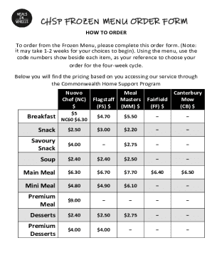 Fillable Online mow net CHSP FROZEN MENU ORDER FORM Fax Email Print ...