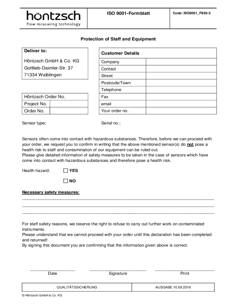 Fillable Online ISO 9001-Formblatt Protection of Staff and Equipment ...