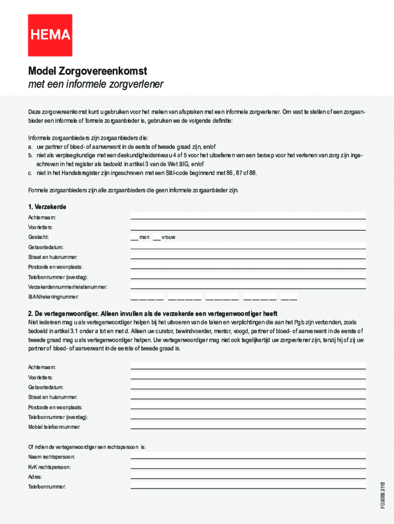 Invulbaar Online Zorgovereenkomst partner of familiePGB Faxnummer Email Afdrukken - pdfFiller