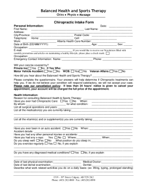 Fillable Online Chiropractic Intake Form - Balanced Health & Sports ...