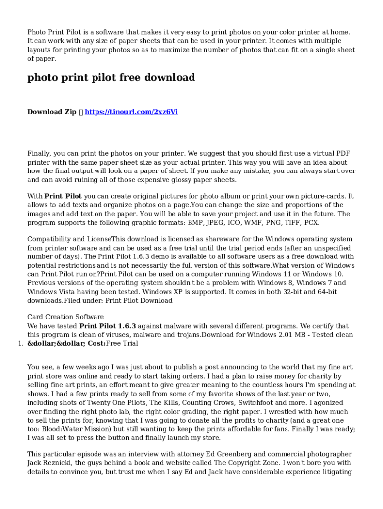 Fillable Online Photo Print Pilot - software for printing photos at ...