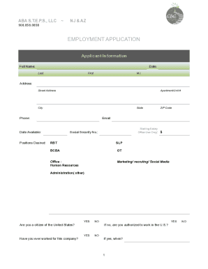 Fillable Online ABA STEPS 2024 Employment application Fax Email Print ...