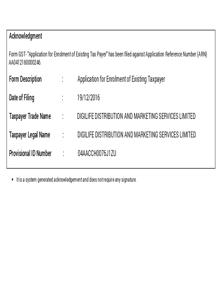 Fillable Online Acknowledgment - Form GST - HCL Infosystems Fax Email ...