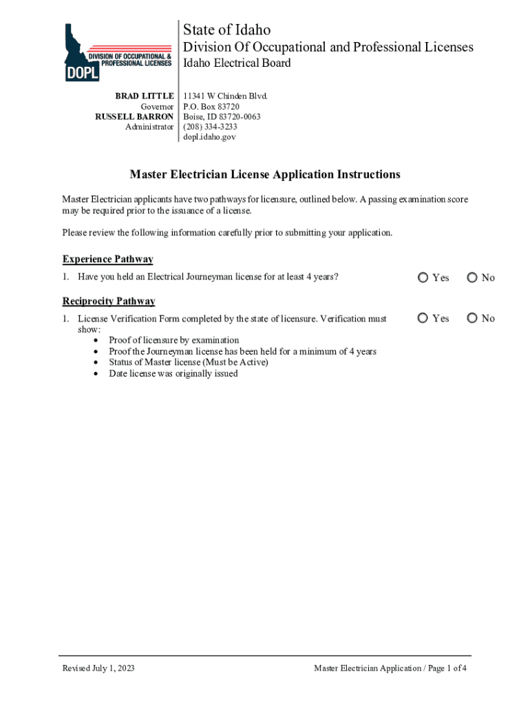 Fillable Online Master Electrician License Application. Civil Penalty ...