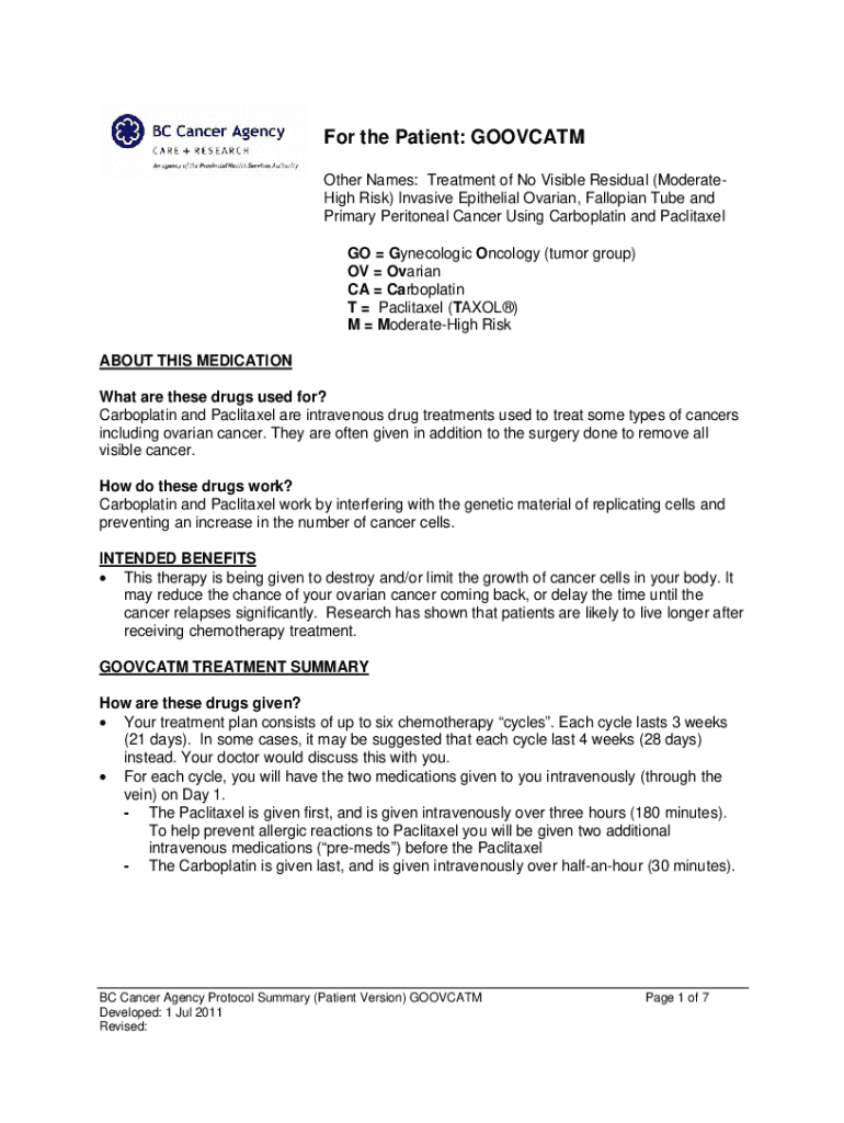 Fillable Online BC Cancer Protocol Summary for Primary Treatment of No ...