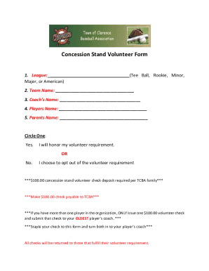 Fillable Online CONCESSIONS VOLUNTEER SIGN UP FORM Fax Email Print ...