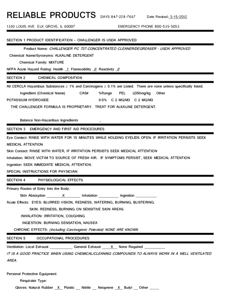 Fillable Online Challenger 1 Gal. All-Purpose Cleaner and Degreaser ...