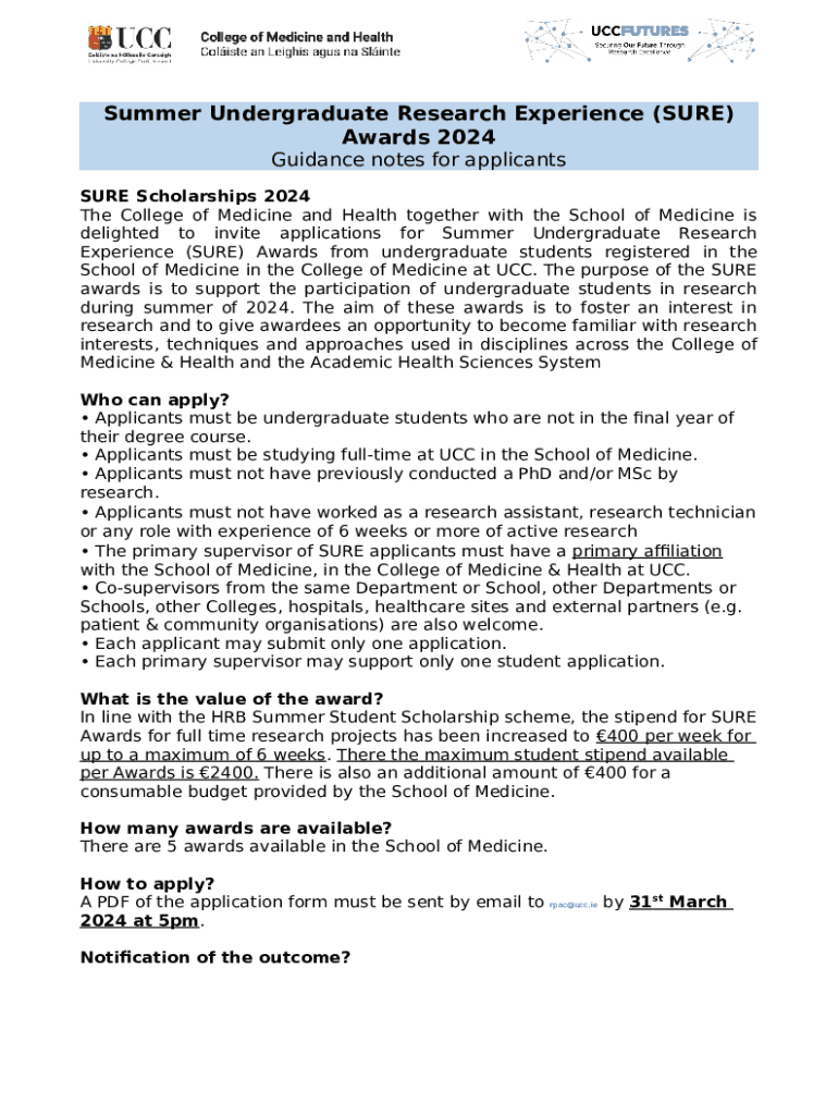 Summer Undergraduate Research Experience (SURE ... Doc Template | pdfFiller