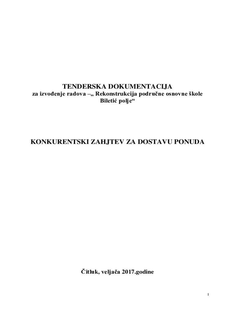 Fillable Online TENDERSKA DOKUMENTACIJA za KONKURENTSKI ... Fax Email Print - pdfFiller