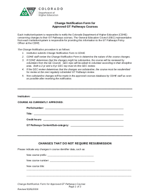 Change Notification for - highered colorado Doc Template | pdfFiller