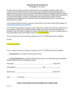 Completable En línea Panorama Survey Consent Form For Grades 4th, 5th ...