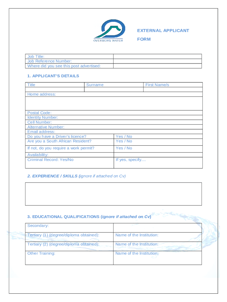 OWB Employment External Applicant Doc Template | pdfFiller