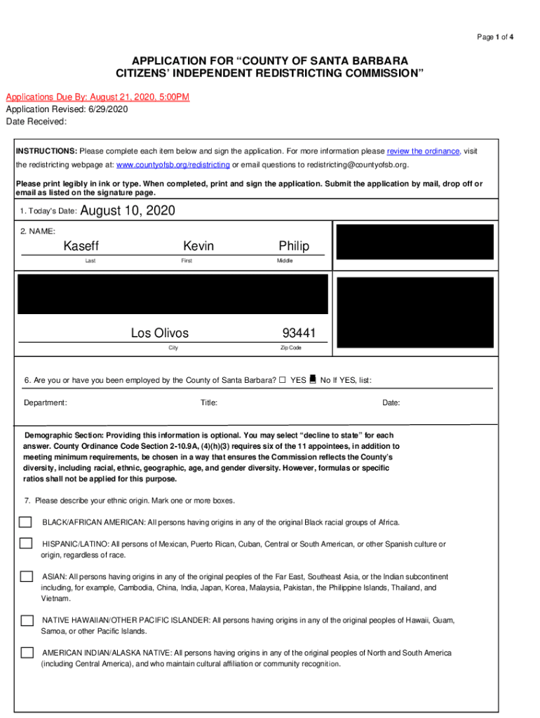 Fillable Online Revised Candidate Applications - Draw Santa Barbara County Fax Email Print ...