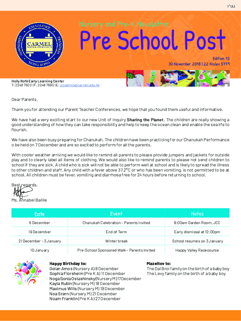 Fillable Online Pre School Post Fax Email Print - pdfFiller