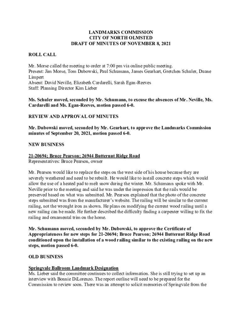 Fillable Online Present: Jim Morse, Tom Dubowski, Paul Schumann, James ...