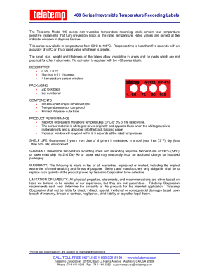 Fillable Online L 400 Series Irreversible Temperature Recording Labels ...
