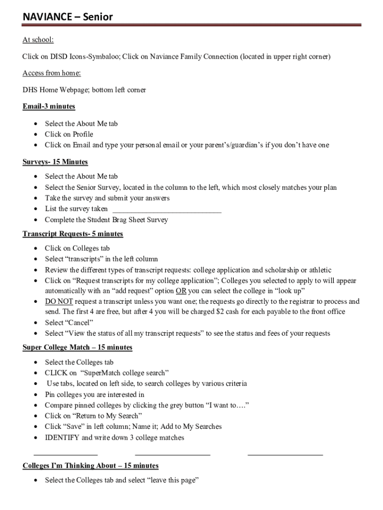 Fillable Online NAVIANCE FAMILY CONNECTION USER INSTRUCTIONS Fax Email Print - pdfFiller