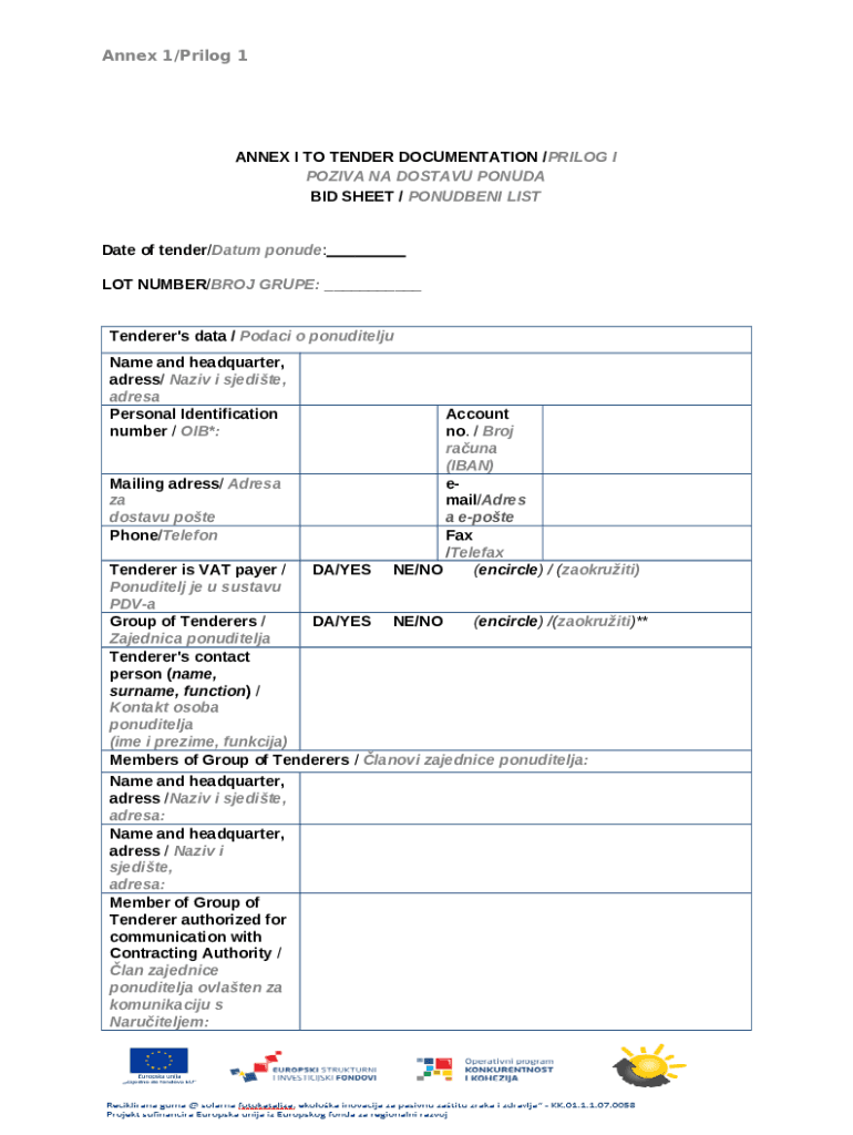 ponudbeni list tender submission Doc Template | pdfFiller