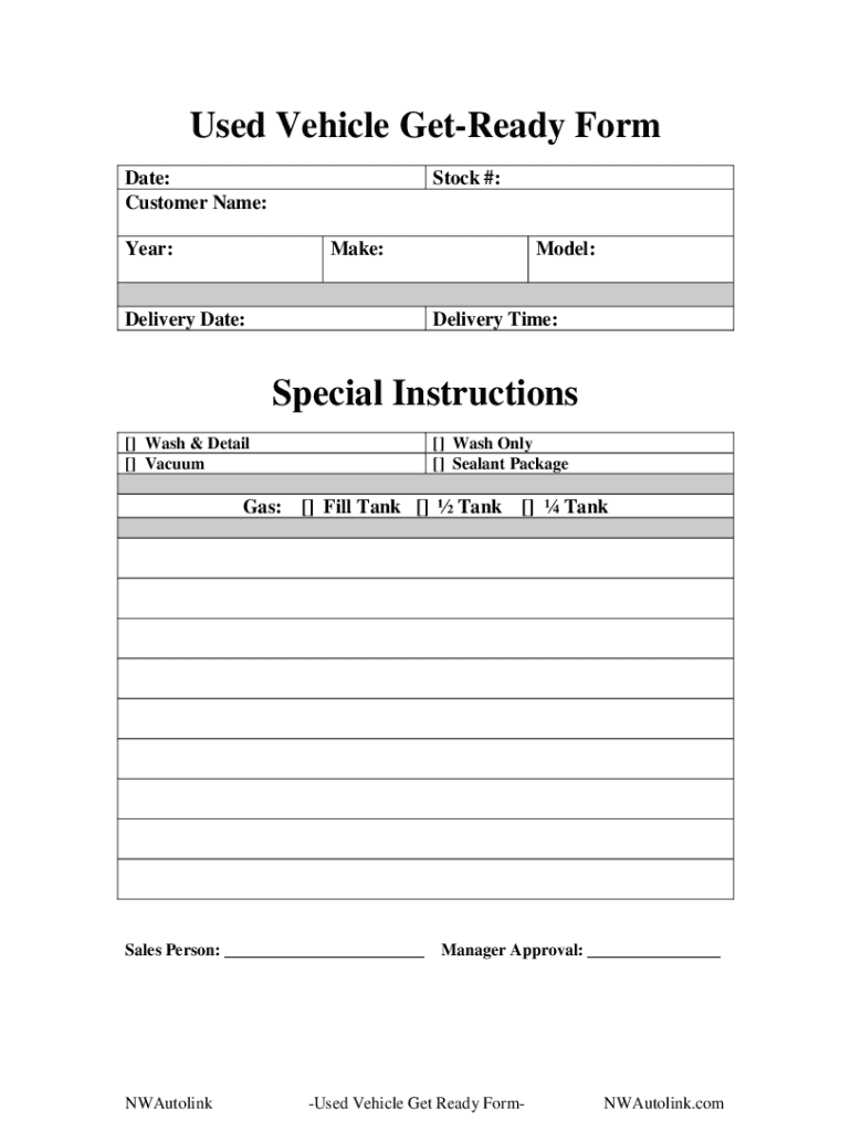 Fillable Online Used Vehicle Get-Ready Form Fax Email Print - pdfFiller