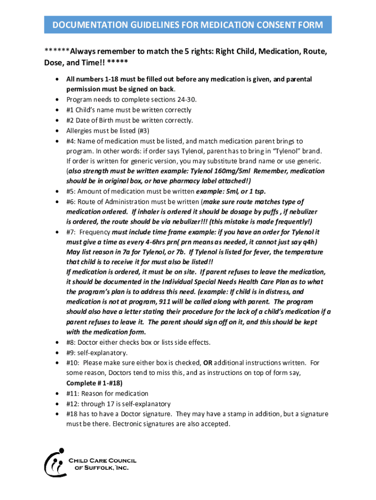 Fillable Online Documentation guidelines for medication consent form ...