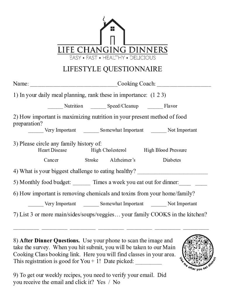 Fillable Online Health and Lifestyle Questionnaire 6.18 Fax Email Print ...