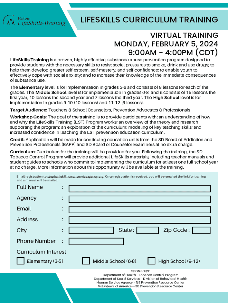 Fillable Online Life Skills Training (LST) - a classroom-based ...