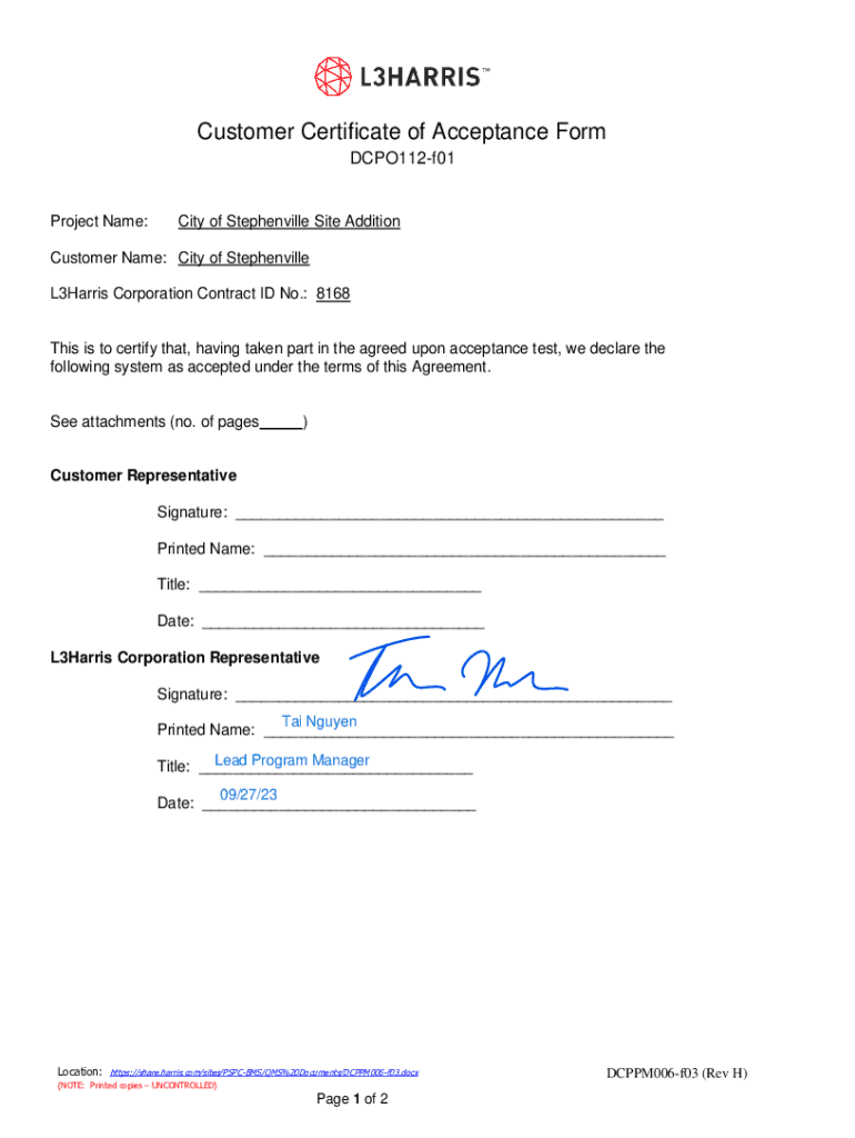 Fillable Online Customer Certificate of Acceptance Form Fax Email Print - pdfFiller