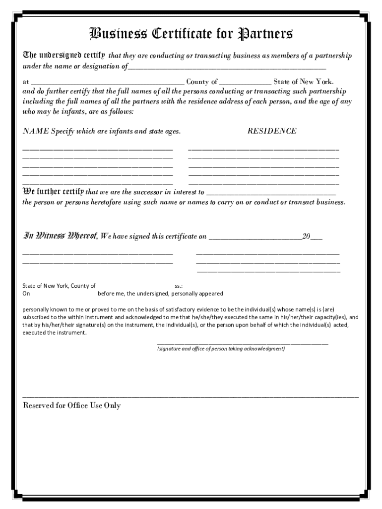 Fillable Online Fillable Online Business Certificate for Partners - Blumberg ... Fax Email Print ...