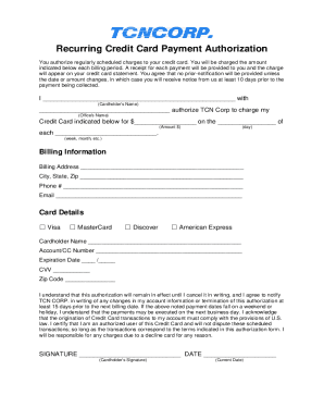 Fillable Online Recurring Credit Card Payment AuthorizationeForms Fax ...