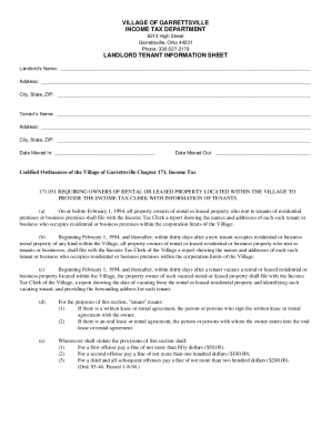 Fillable Online Landlord Tenant Information Sheet Fax Email Print ...