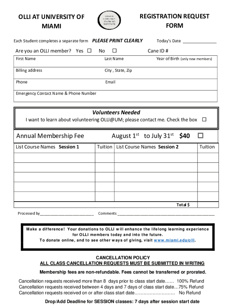 Fillable Online OLLI - Registration Request Form Fax Email Print ...