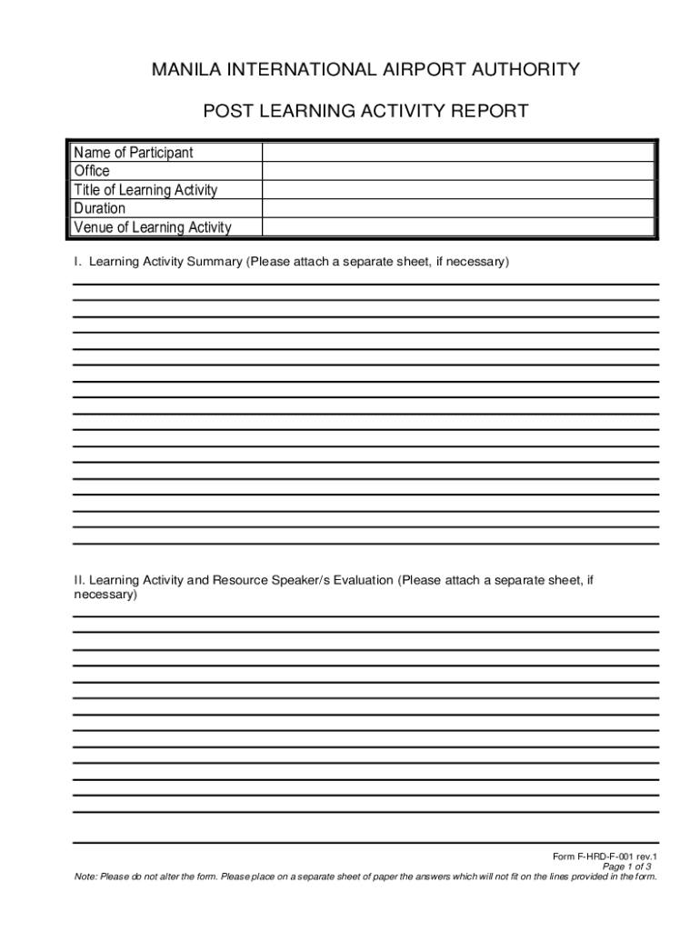 Fillable Online f-hrd-f-001-rev-1-POST-LEARNING-ACTIVITY-REPORT. ... Fax Email Print - pdfFiller