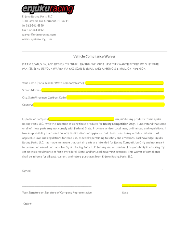 Fillable Online Vehicle Compliance Waiver Fax Email Print - pdfFiller