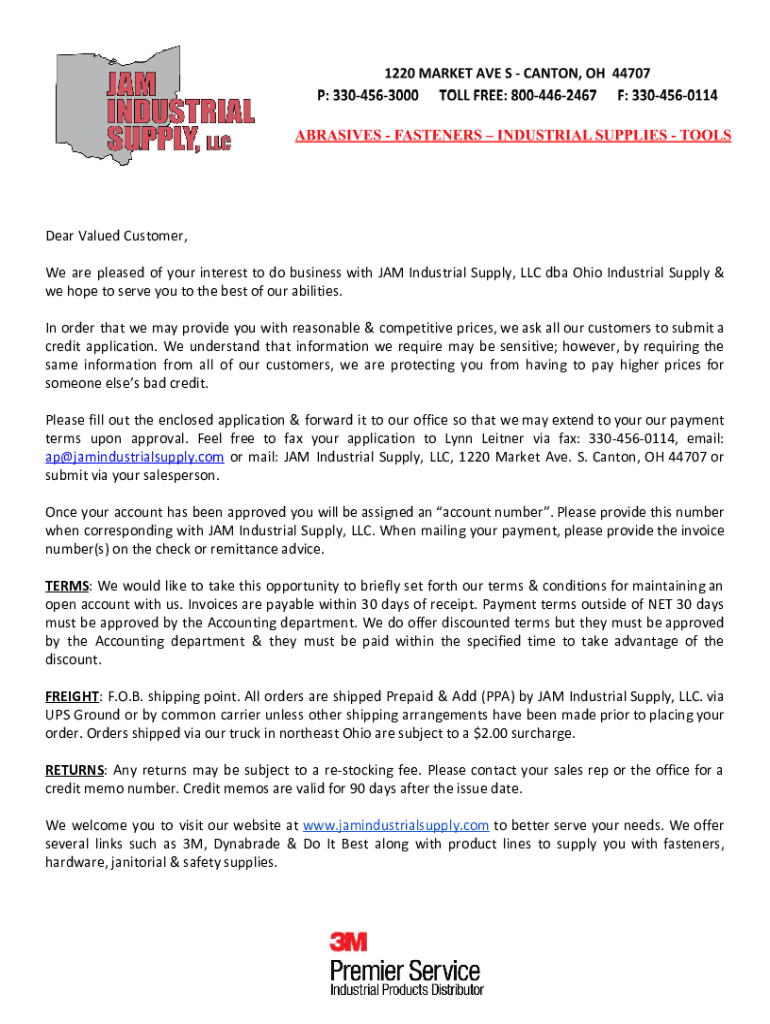 Fillable Online Industrial Supplies & More From JAM Industrial Supply Fax Email Print - pdfFiller