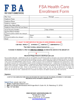 Fillable Online FSA HEALTH ENROLLMENT FORM Fax Email Print - pdfFiller