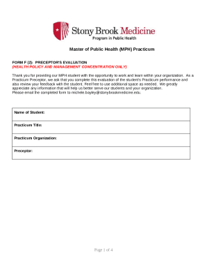 F-2: SUPPLEMENTAL PRECEPTOR'S EVALUATION ... - publichealth stonybrookmedicine Doc Template ...