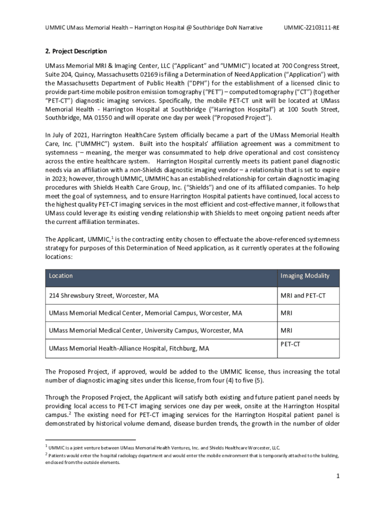 Fillable Online 1 2. Project Description UMass Memorial MRI & Imaging ...
