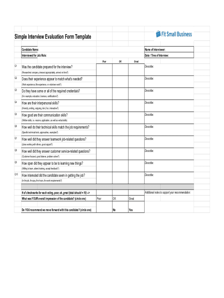 Fillable Online Simple Interview Evaluation Form Template Fax Email ...
