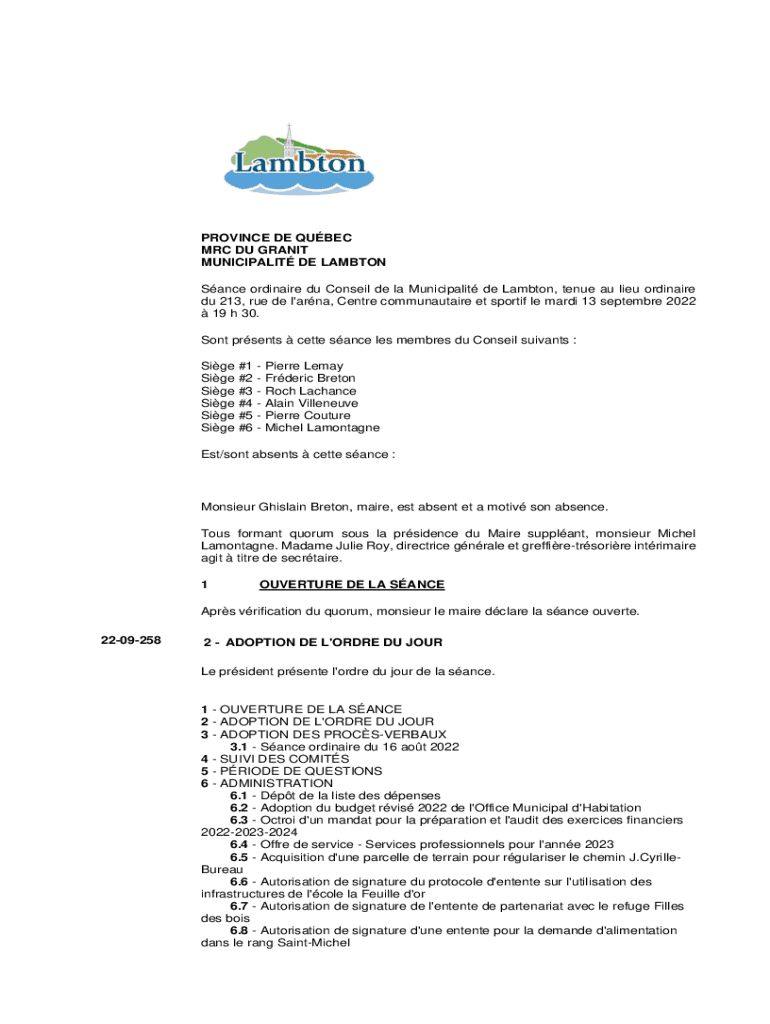 Remplissable En Ligne PROVINCE DE QUBEC VILLE DE LAC-MGANTIC SANCE ... Fax Email Imprimer ...