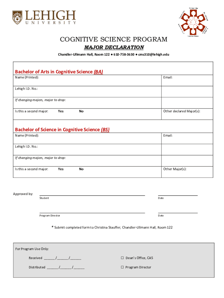 Fillable Online Cognitive Science major program (B.A.) Fax Email Print ...