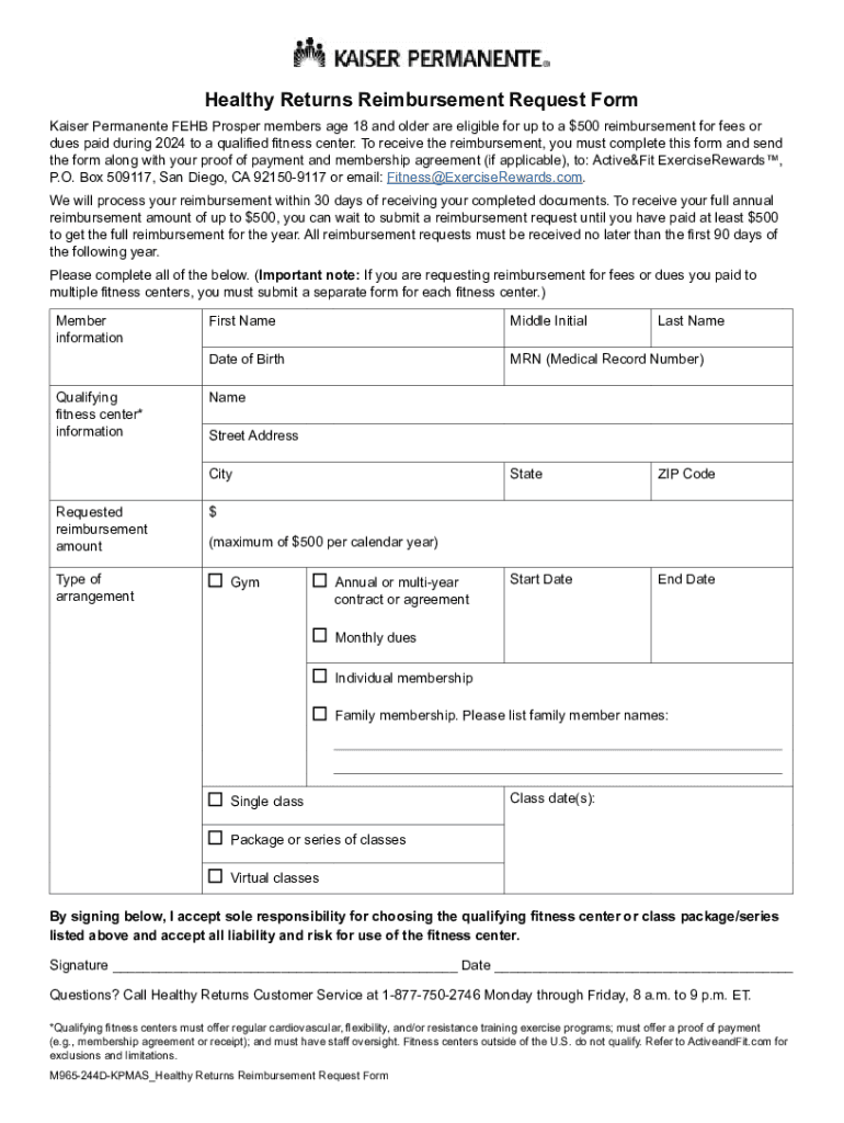 Fillable Online healthplans kaiserpermanente Healthy Returns ...
