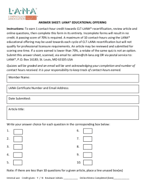 Fillable Online answer sheet: lana educational offering Fax Email Print ...