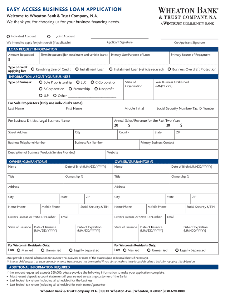 Fillable Online Welcome to Wheaton Bank & Trust Company, N Fax Email Print - pdfFiller