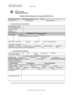 Historic District Resource Assessment (RA) Doc Template | pdfFiller