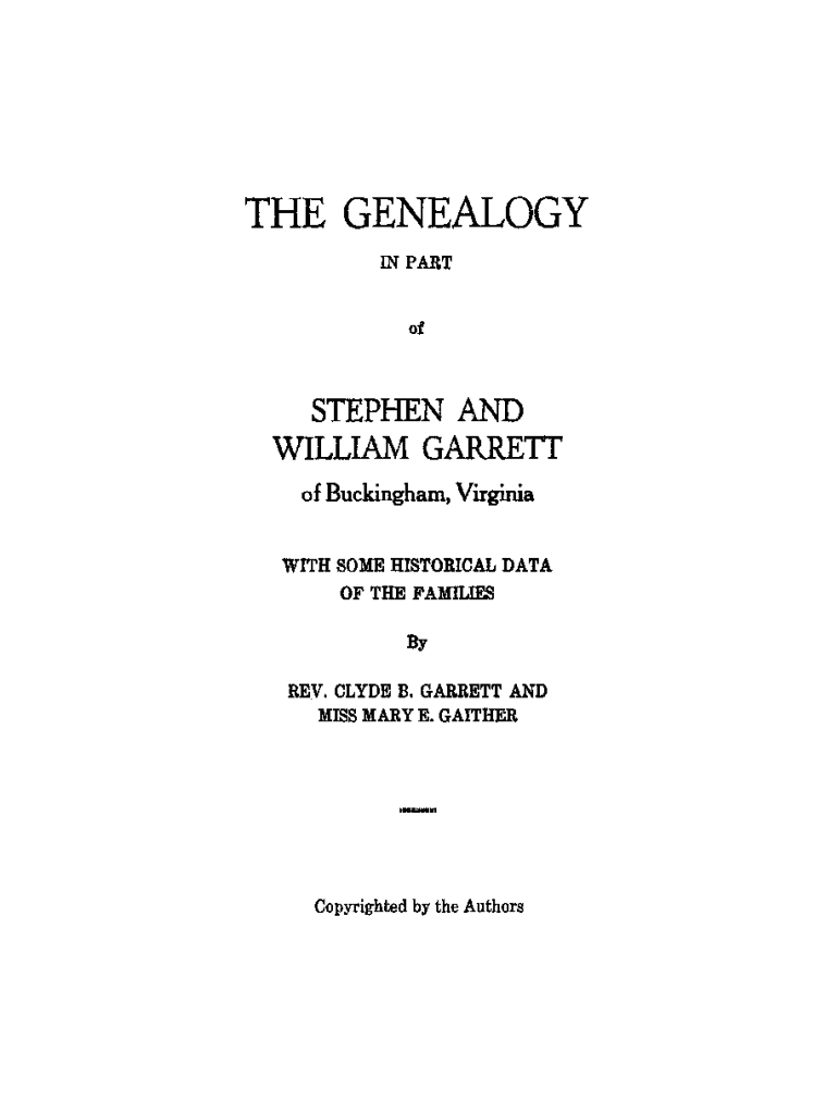 Fillable Online The genealogy in part of Stephen and William Garrett ... Fax Email Print - pdfFiller